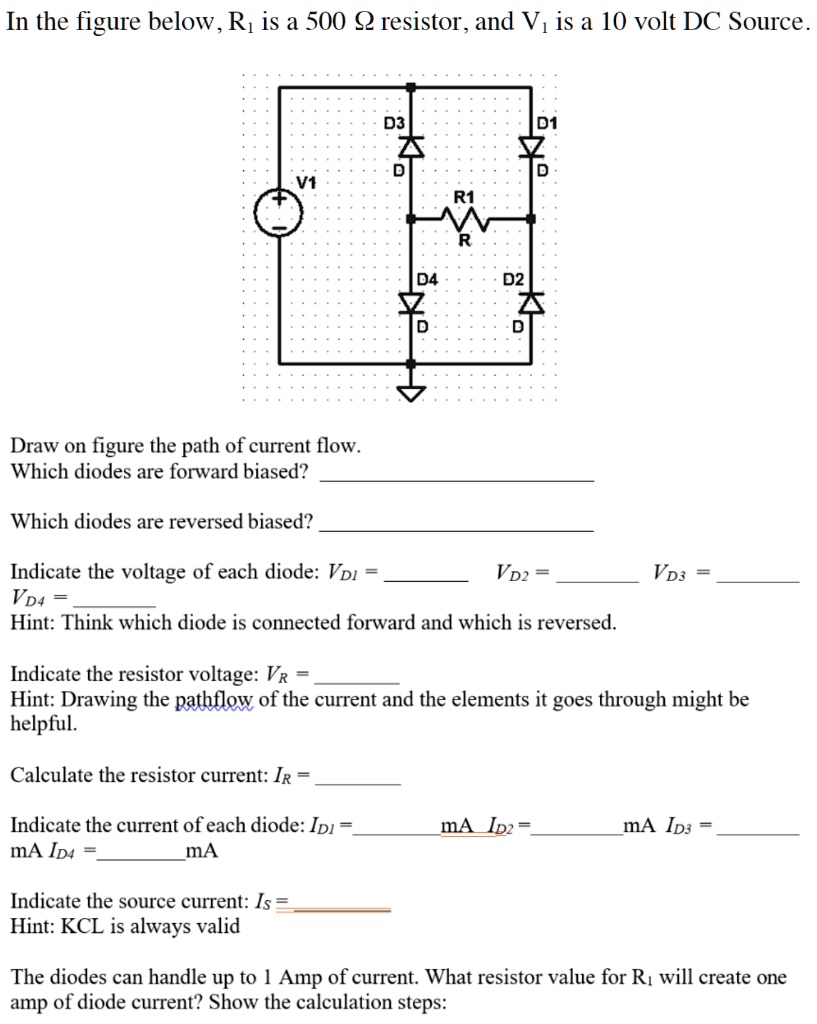 in the figure belowr is a 500 q resistor and v is a 10 volt dc source d2 draw on figure the path ...