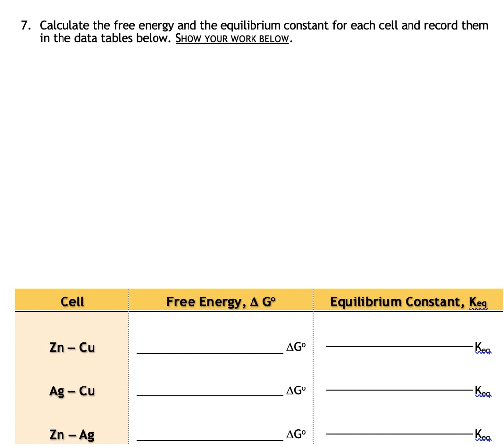 SOLVED:7 Calculate the free energy and the equilibrium constant for ...