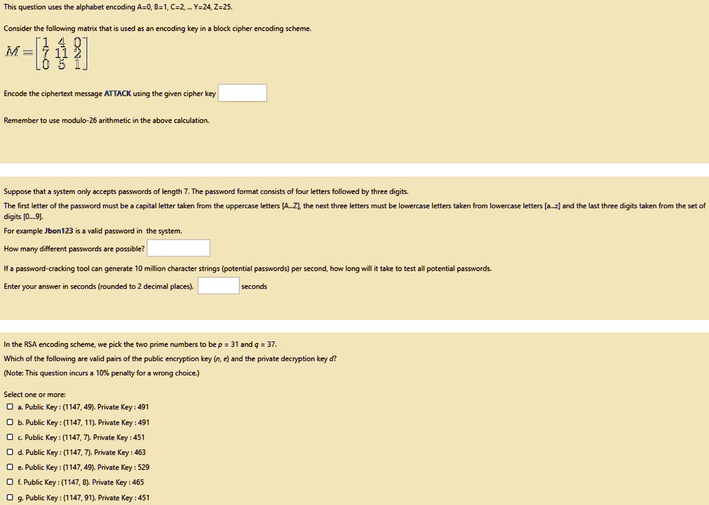 this question uses the alphabet encoding a0 b1 c2 y24 z25 consider the ...