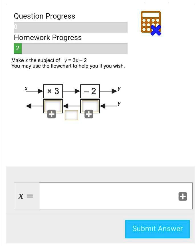 SOLVED: "what's the answer for this? Question Progress Homework Progress Make x the subject of y ...