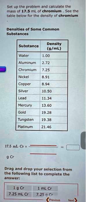 SOLVED: Set up the problem and calculate the mass of 17.5 mL of ...