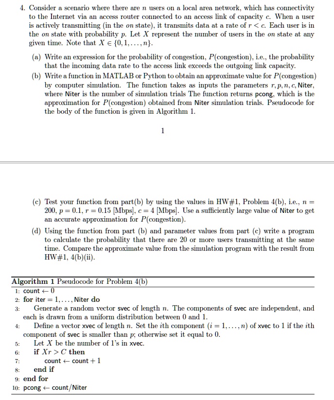 SOLVED: Text: Help with MATLAB please 4. Consider a scenario where there are n users on a local ...