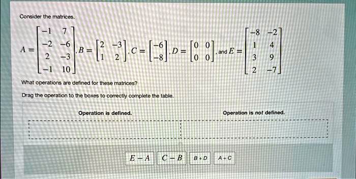 SOLVED: Consider the matrices. 2 A = -6 [[ 10. What operations are ...