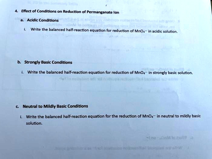 Solved Effect Of Conditions On Reduction Of Permanganate Ion Acidic