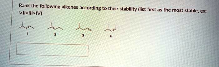 Rank the following alkenes according to their stability (list first as ...