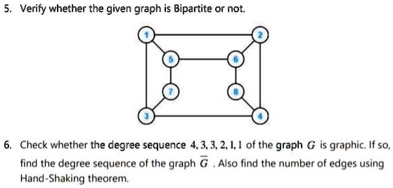 SOLVED: Verify whether the given graph is Bipartite or not: Check whether the degree sequence 4 ...