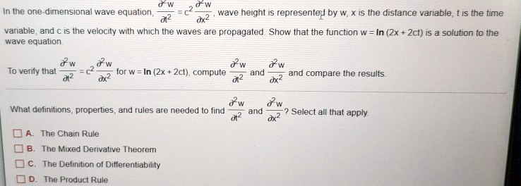 In the one-dimensional wave equation, fracpartial^2 wpartial...