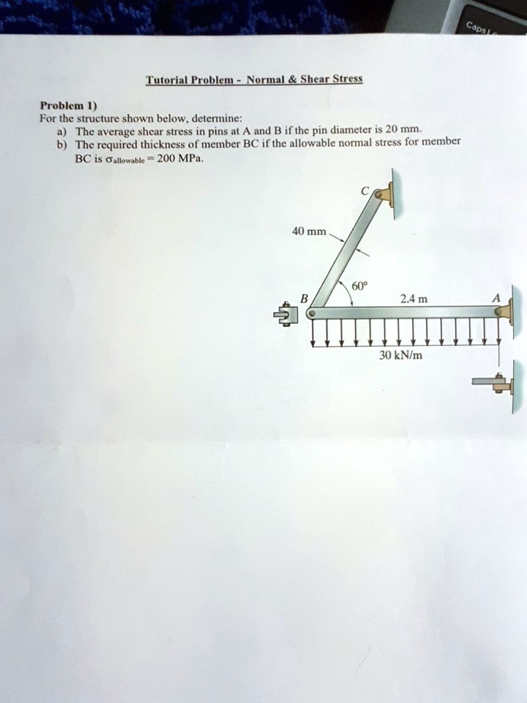 SOLVED: Tutorial Problem - Normal Shear Stress Problem 1) For the ...
