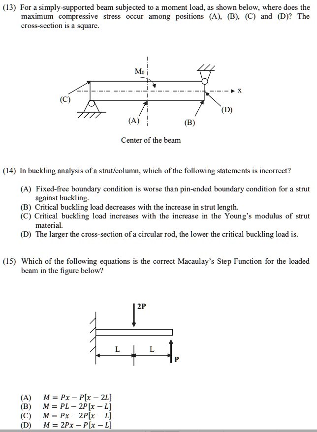 (13) For a simply-supported beam subjected to a moment load, as shown ...