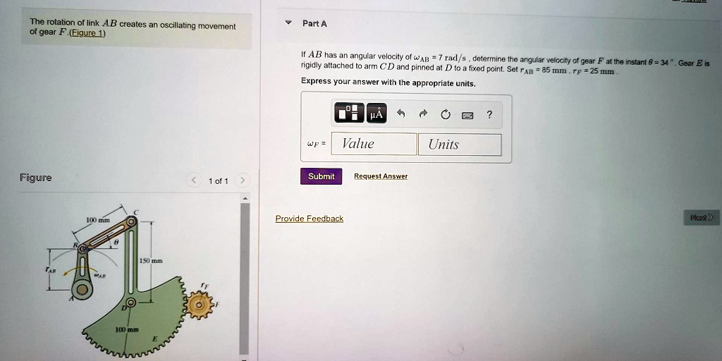 The rotation of link AB creates an oscillating movement of gear F ...