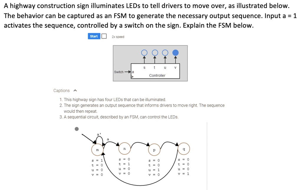 A highway construction sign illuminates LEDs to tell drivers to move ...