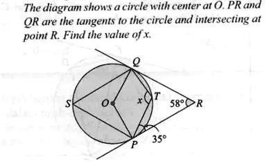 SOLVED: The diagram shows a circle with center at 0. PR dld QR are the tangents t0 the circle ...