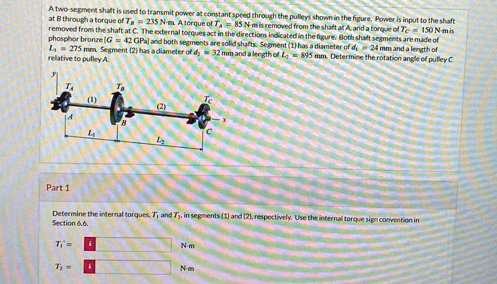 SOLVED: A two-segment shaft is used to transmit power at a constant ...