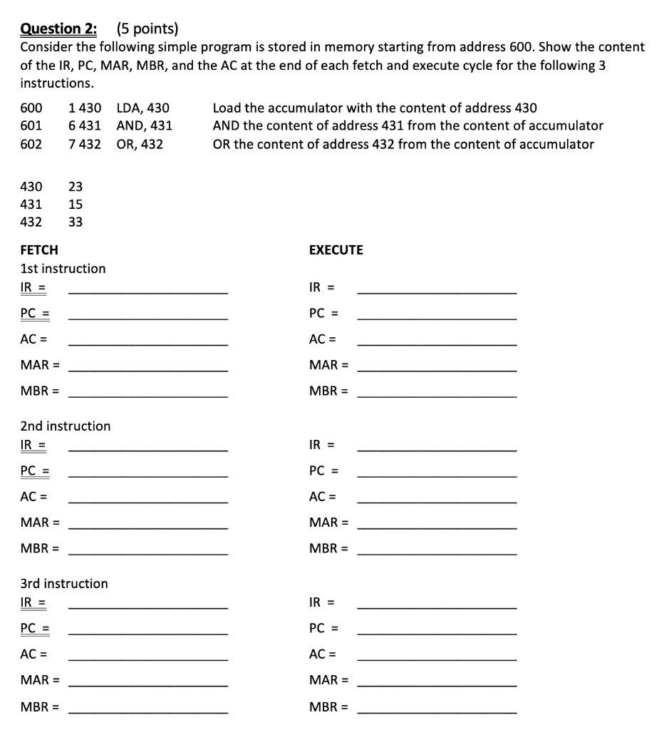 SOLVED: Question 2: (5 points) Consider the following simple program ...