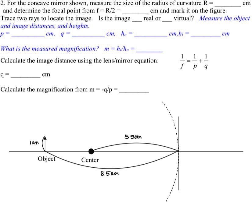 2 for the concave mirror shown measure the size of the radius of ...