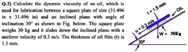 SOLVED: Calculate the dynamic viscosity of an oil, which is used for ...