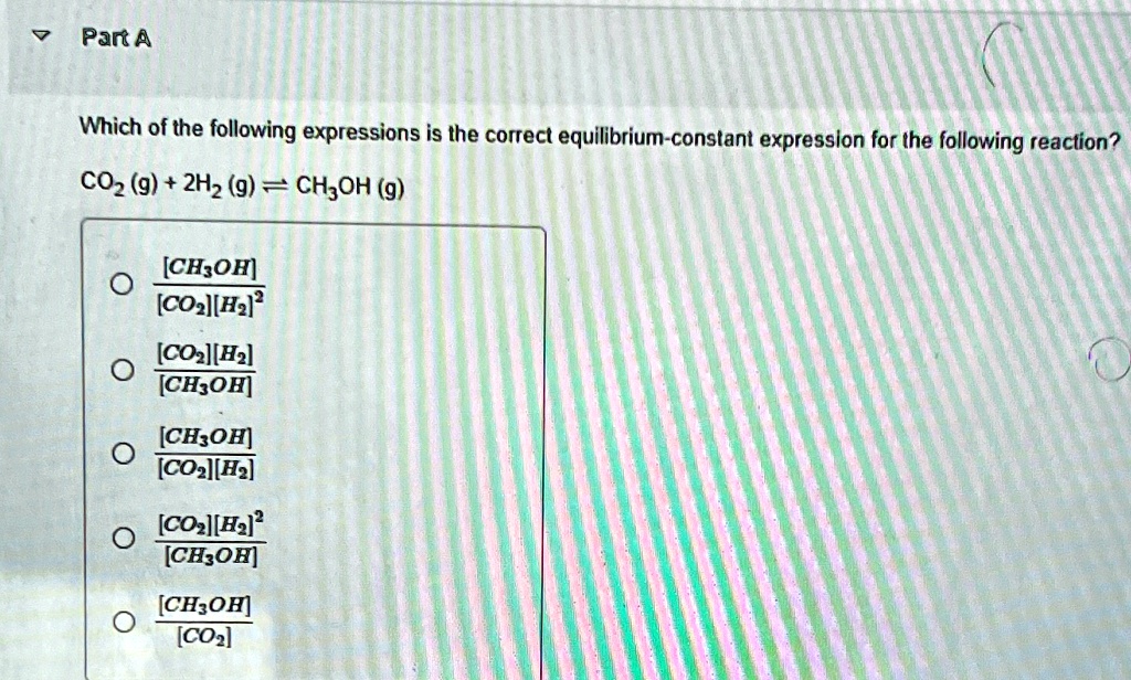 Part A Which of the following expressions is the correct equilibrium ...