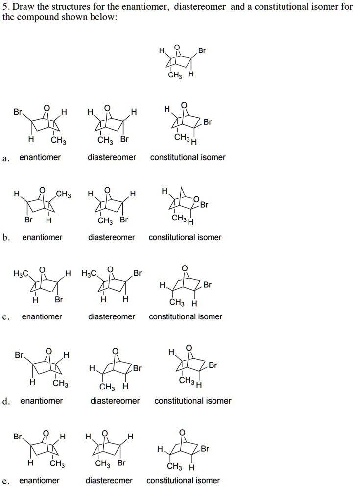 SOLVED: Draw the structures for the enantiomer, diastereomer, and a constitutional isomer for ...