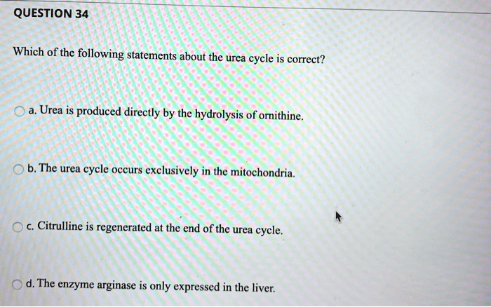 SOLVED: QUESTION 34 Which of the following statements about the urea ...