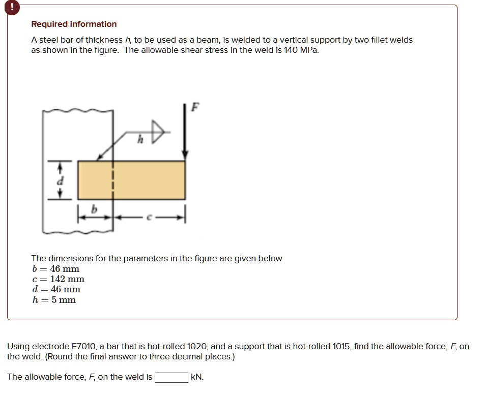 a steel bar of thickness h to be used as a beam is welded to a vertical ...
