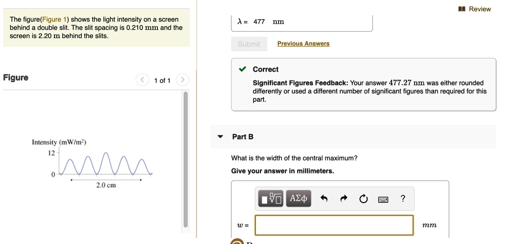 SOLVED: The figure (Figure 1) shows the light intensity on the screen ...