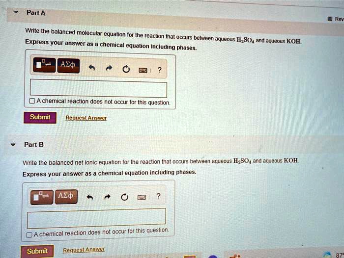 SOLVED: Part A Write the balanced molecular equation for the reaction ...