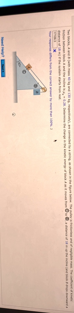 two blocks a and b with mass 40 kg and 130 kg respectively are connected by a string as shown in ...