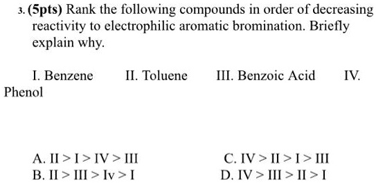 SOLVED: (Spts) Rank the following compounds in order of decreasing ...