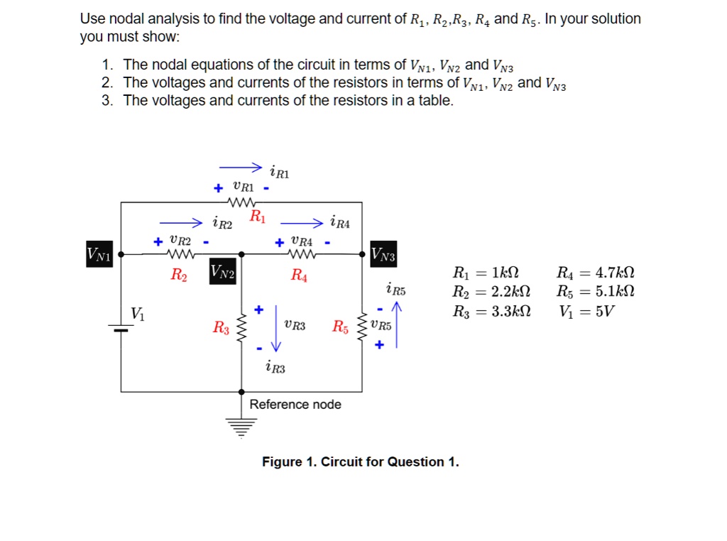 SOLVED: Use nodal analysis to find the voltage and current of R;, Rz ' R3; R4 and Rs: In your ...