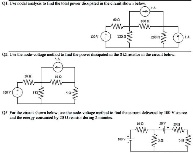 SOLVED: Use nodal analysis to find the total power dissipated in the circuit shown below. 09 W ...