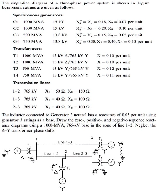 SOLVED: The single-line diagram of a three-phase power system is shown in Figure 1. Equipment ...