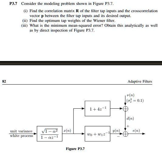 82 P3.7 Consider the modeling problem shown in Figure P3.7. (i) Find the correlation matrix R of ...
