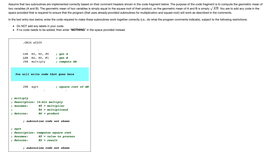 Solved Assume That Two Subroutines Are Implemented Correctly Based On Their Comment Headers