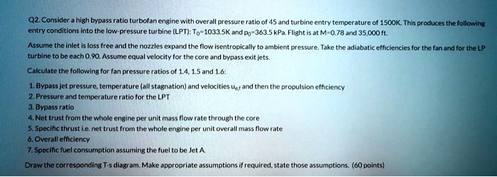 SOLVED: Q2. Consider a high bypass ratio turbofan engine with an ...