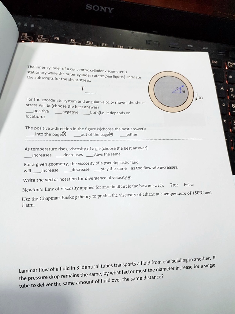 The inner cylinder of a concentric cylinder viscometer is stationary ...