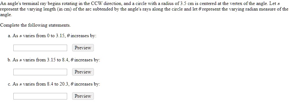 SOLVED: An angle terminal ray begins rotating in the CCW direction; and ...