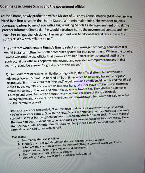 SOLVED: Opening case: Louise Simms and the government official Louise ...