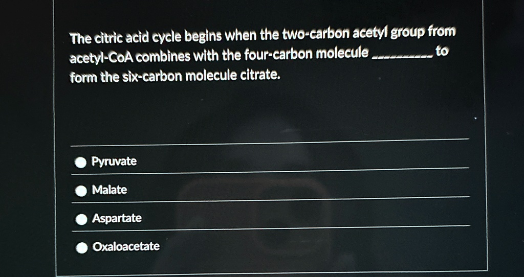 the citric acid cycle begins when the two carbon acetyl group from ...