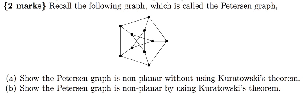SOLVED: 2 marks Recall the following graph; which is called the Petersen graph, Show the ...