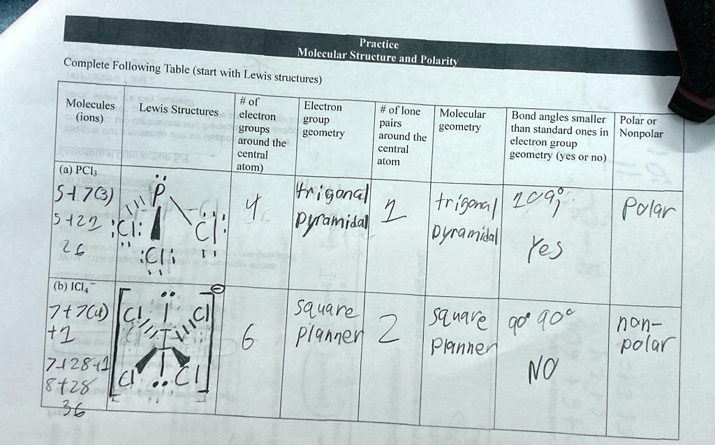 practice molecular structure and polarity complete following table ...
