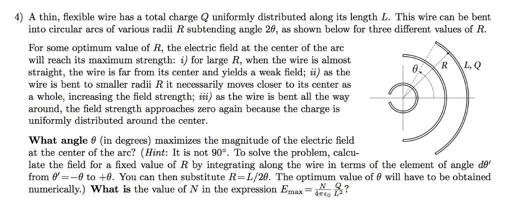 SOLVED: A thin, flexible wire has a total charge Q uniformly distributed along its length L ...