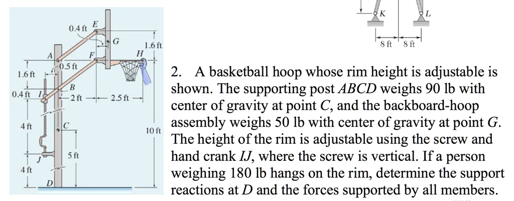 SOLVED: A basketball hoop whose rim height is adjustable is shown. The ...