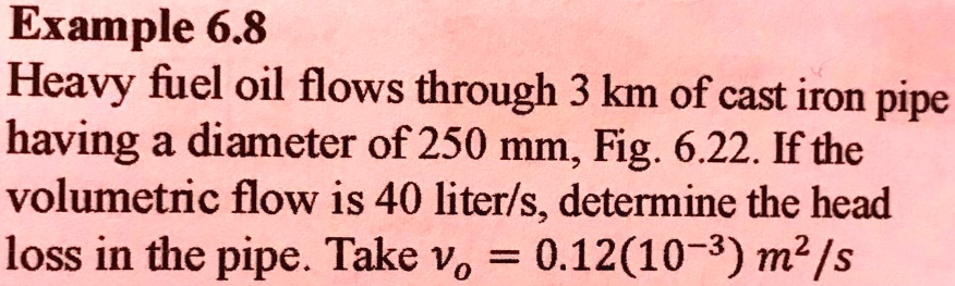 SOLVED: Example 6.8: Head Loss Calculation in a Cast Iron Pipe Heavy ...