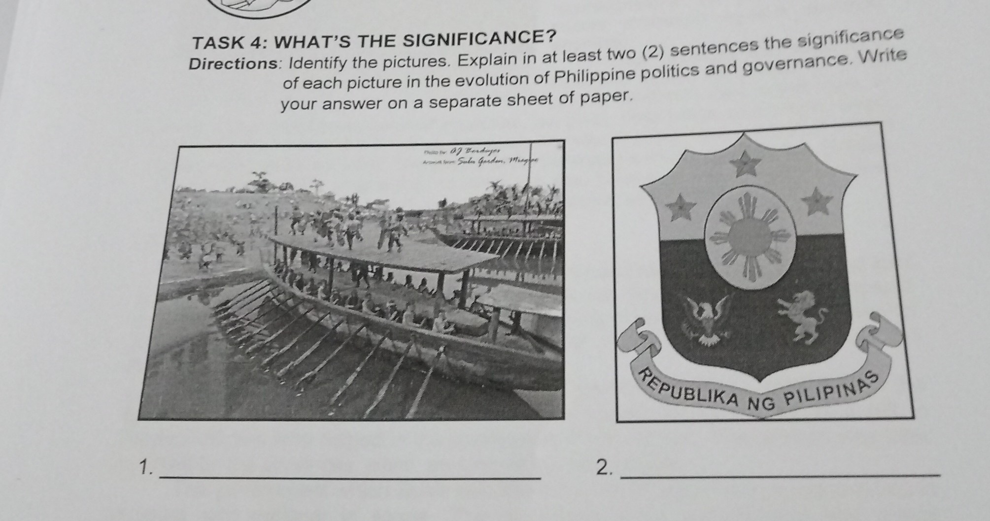 Directions: Identify the pictures. Explain in at least two (2) sentences the significance TASK 4 ...