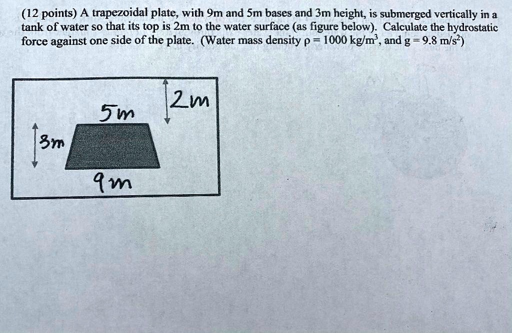 12 points a trapezoidal plate with 9m and sm bases and 3m height is ...