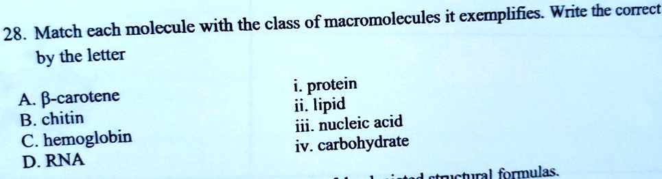 it exemplifies write the correct match each molecule with the class of ...
