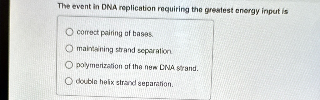 the event in dna replication requiring the greatest energy input is ...