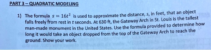 parl 3 quadratic modeling distance in feet that an object the formula ...