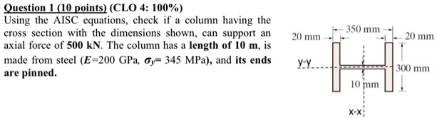 SOLVED: Question 1: Using the AISC equations, check if a column having the cross section with ...
