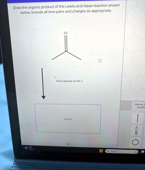 Draw the organic product of the Lewis acid-base reaction shown below ...